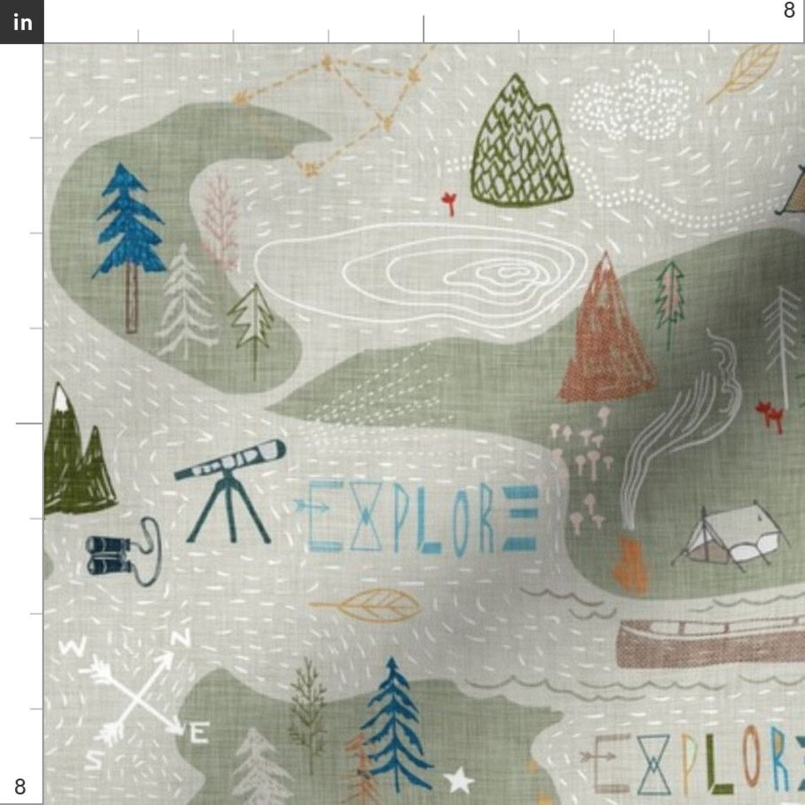 Mountain Scenery Map Nature Fabric Explore sage Med by | Etsy