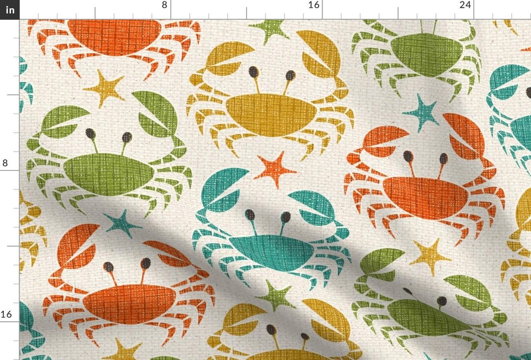 Retro Crab Fabric - Dancing Crabs by Studioxtine - Whimsical Coastal ...