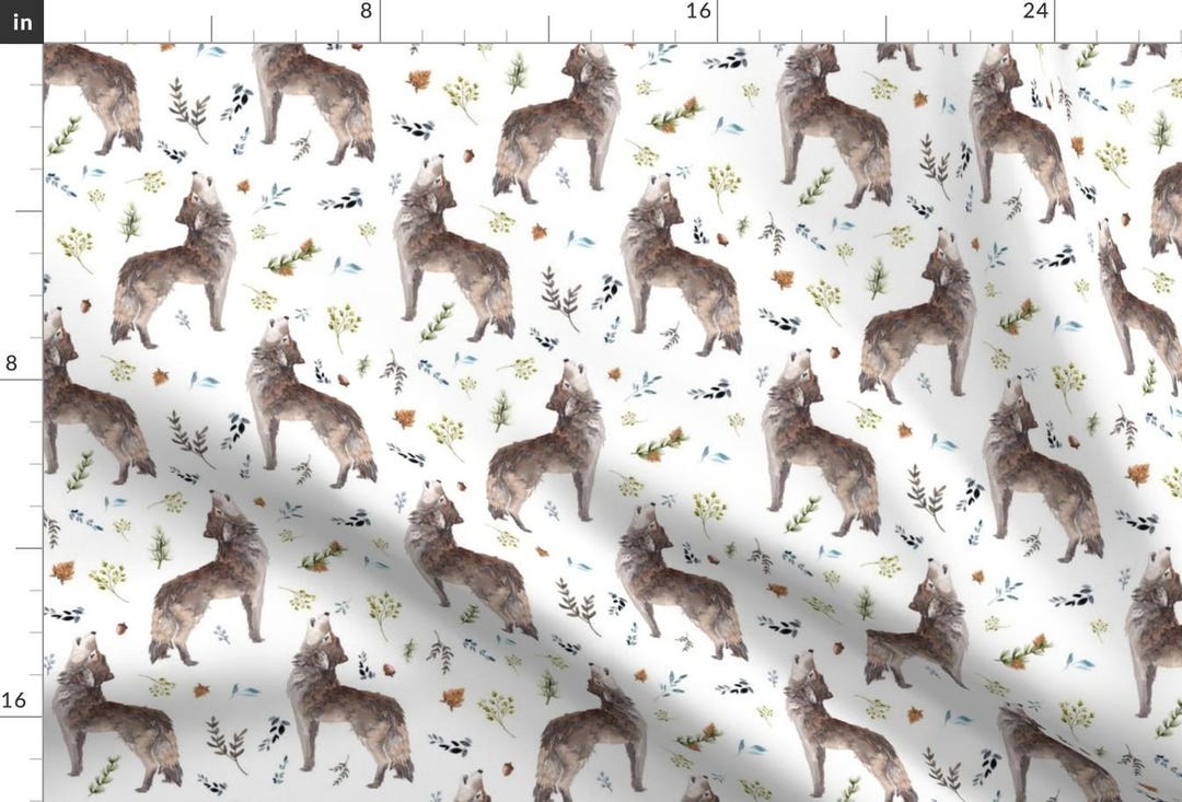 Wolves Fabric the Wild Wolf by Shopcabin Wolf Boho Floral Wolfpack ...