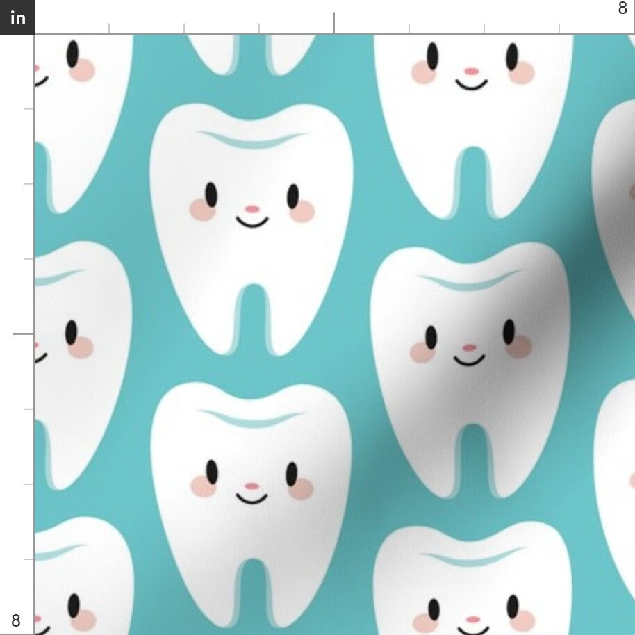 Blue Dentist Teeth Fabric Cute Molar Teeth blue by - Etsy