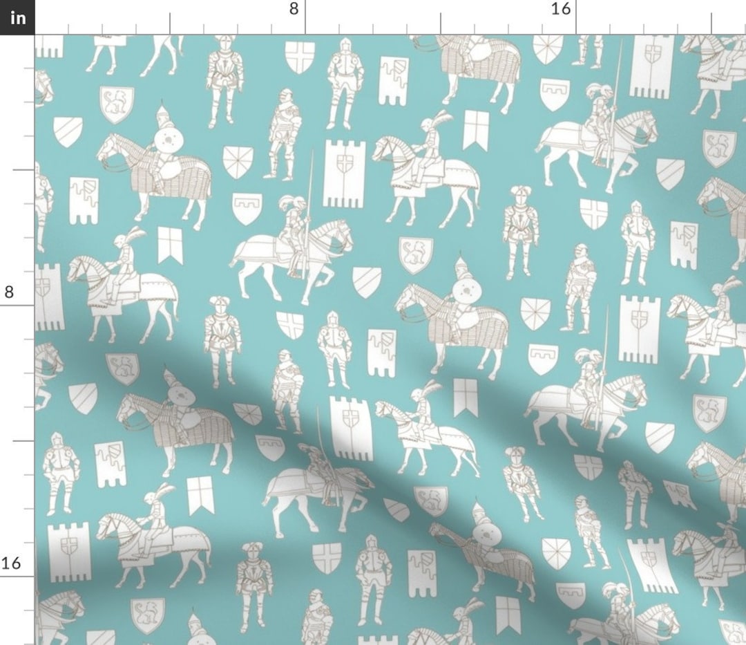 Blue and White Knights Fabric Knights on Light Blue by Landpenguin ...