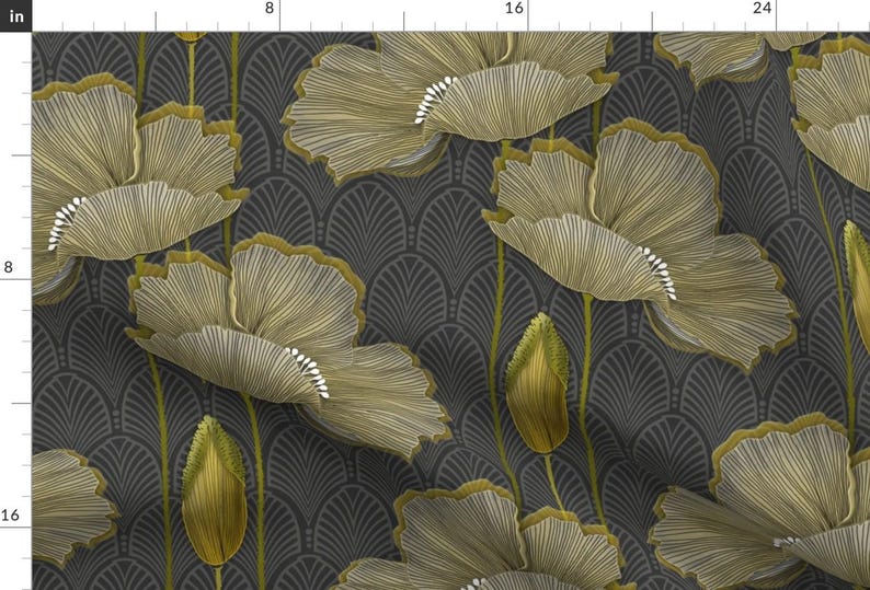 Art Decor Poppy Upholstery Fabric- Art Deco Fleurs Dor by J9design ...