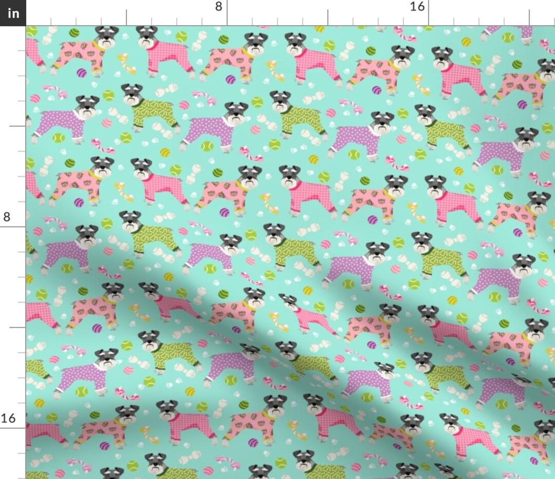 Schnauzer Fabric Schnauzers in Jammies Fabric Dogs in Pajamas Mint by ...