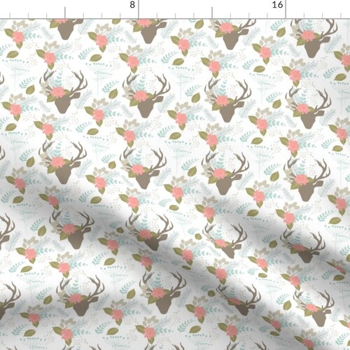Baby Deer Fabric Small Baby Deer With Flower White Woodland | Etsy