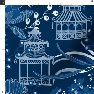 Blue Chinoiserie Apparel Fabric - Blue Pagoda by Hnldesigns - Japanese ...