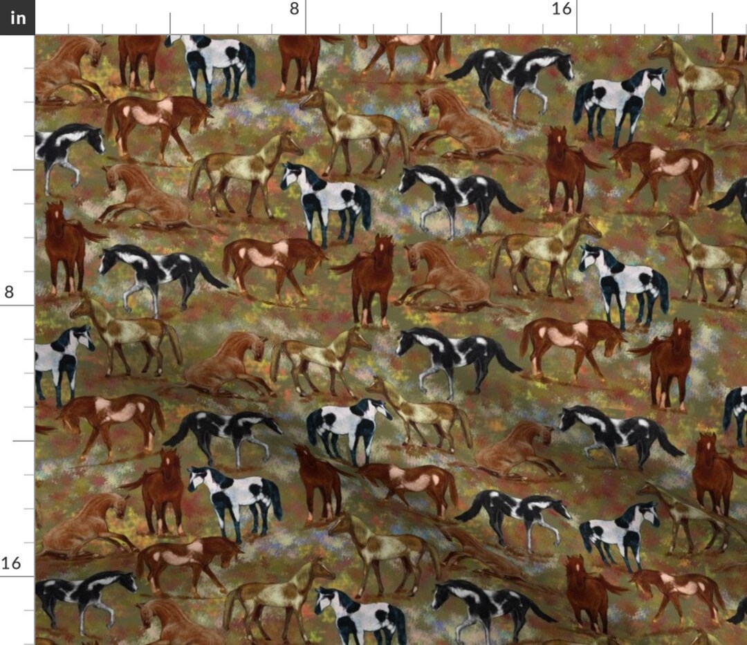 Horse Fabric Autumn Horses Paint Pinto Spot QH Appaloosa - Etsy