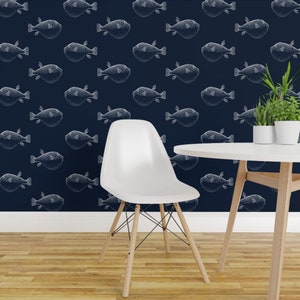 Puffer Fish Wallpaper Puffer Fish Silver on Navy by Jenlats Blue Custom ...