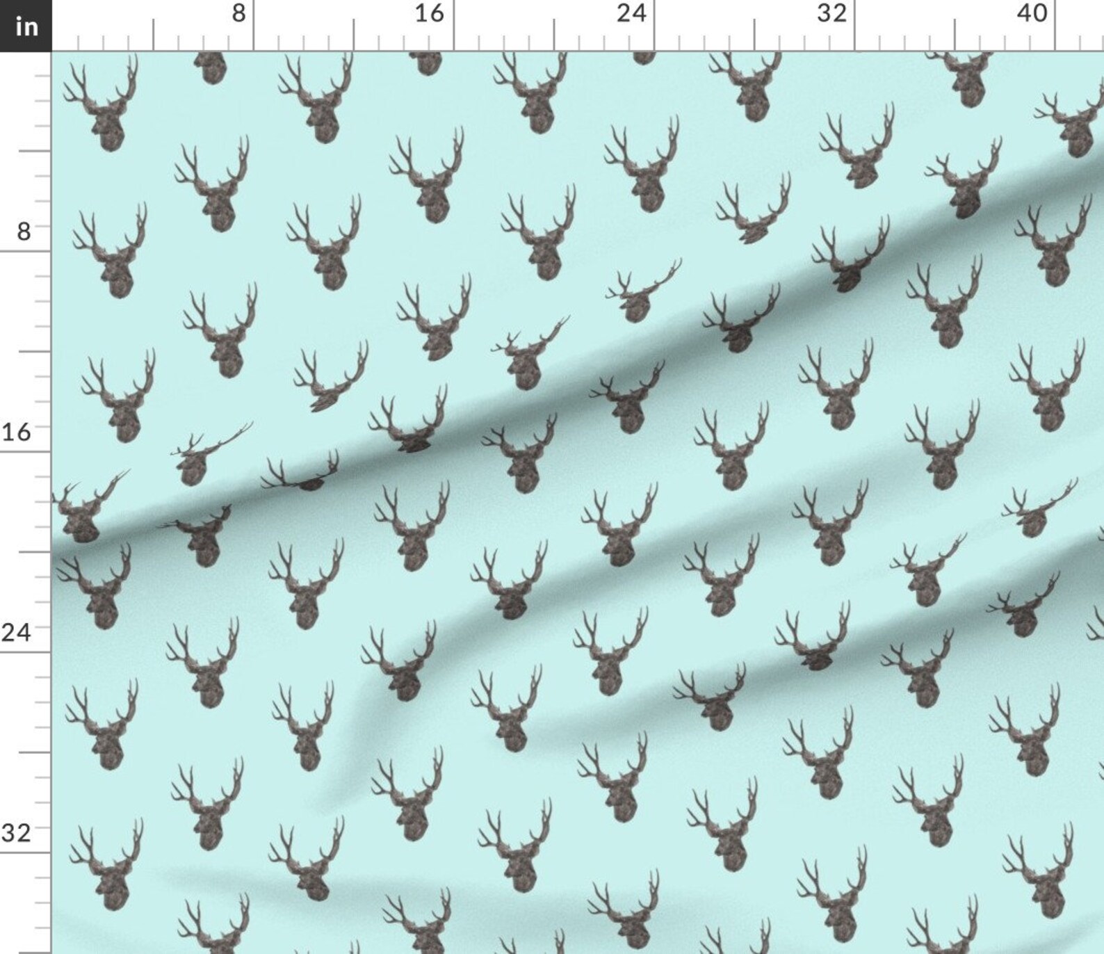 Blue Deer Head Fabric Oh Deer by Bluebirdcoop Watercolor - Etsy UK