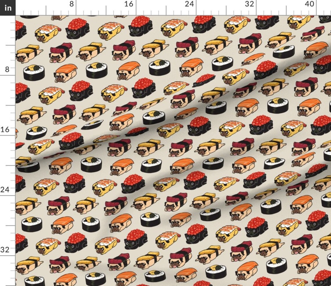 Sushi Pug Fabric Sushi Pug by Huebucket Sushi Pug Dog - Etsy