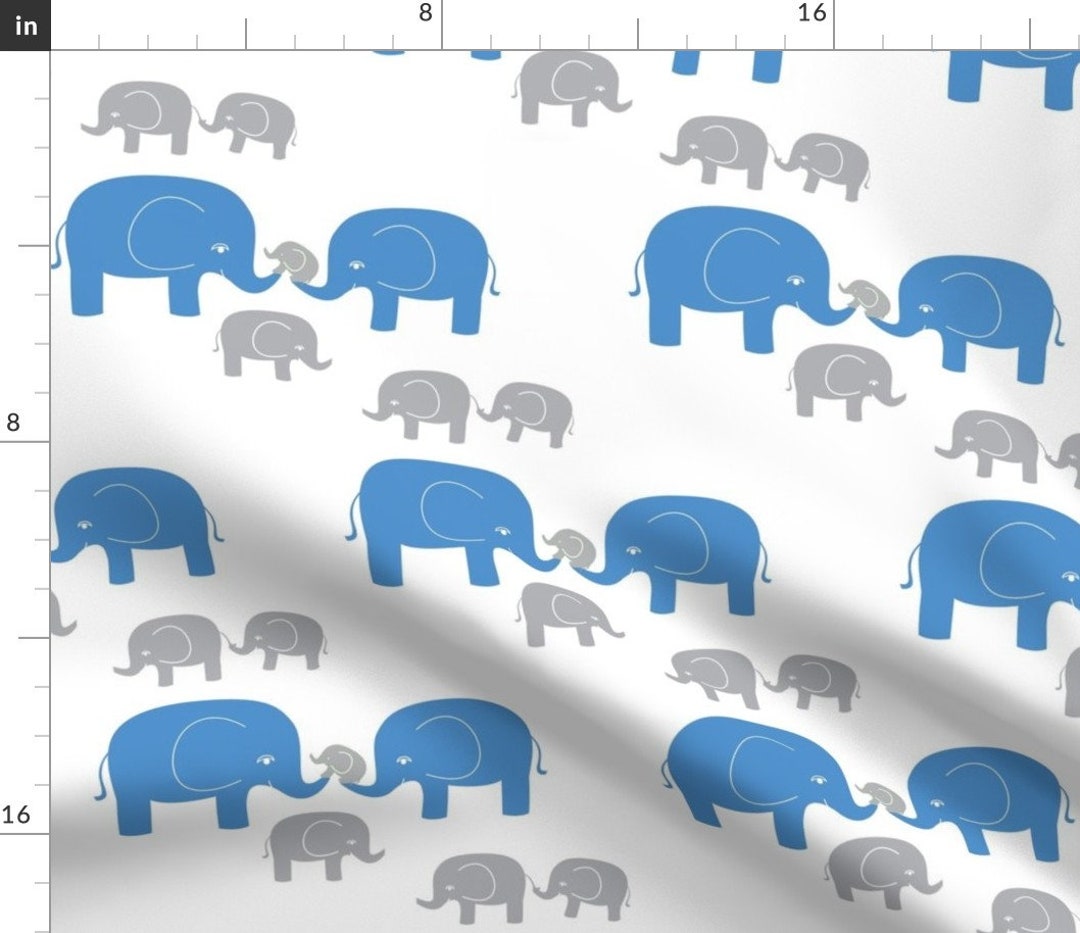 Blue Gray Elephant Fabric Elephants in Gray/blue by - Etsy