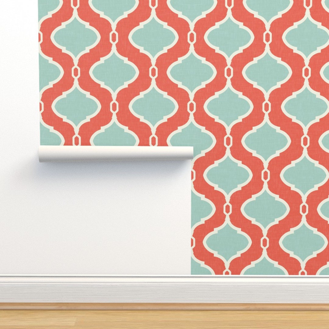 Teal Wallpaper Home Decor by Willowlanetextiles Quatrefoil - Etsy