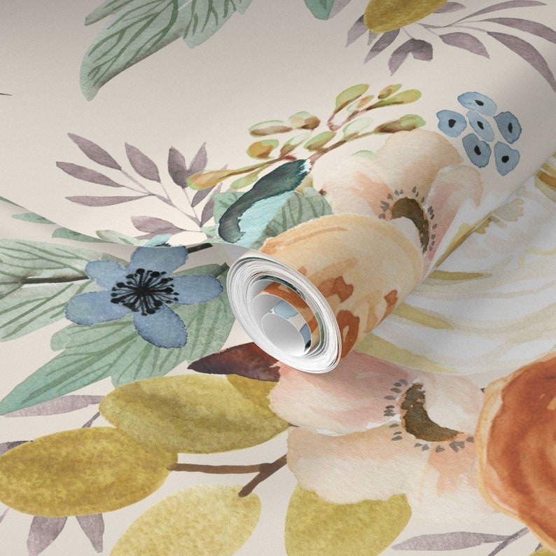 Autumn Floral Wallpaper Western Autumn Florals Ivory by - Etsy