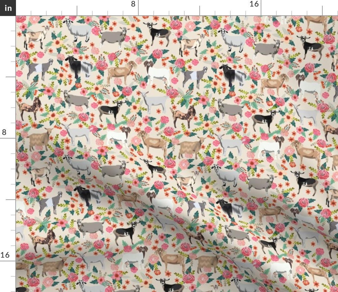 Floral Goats Fabric Goat Floral by Petfriendly Farm Animals Barnyard ...