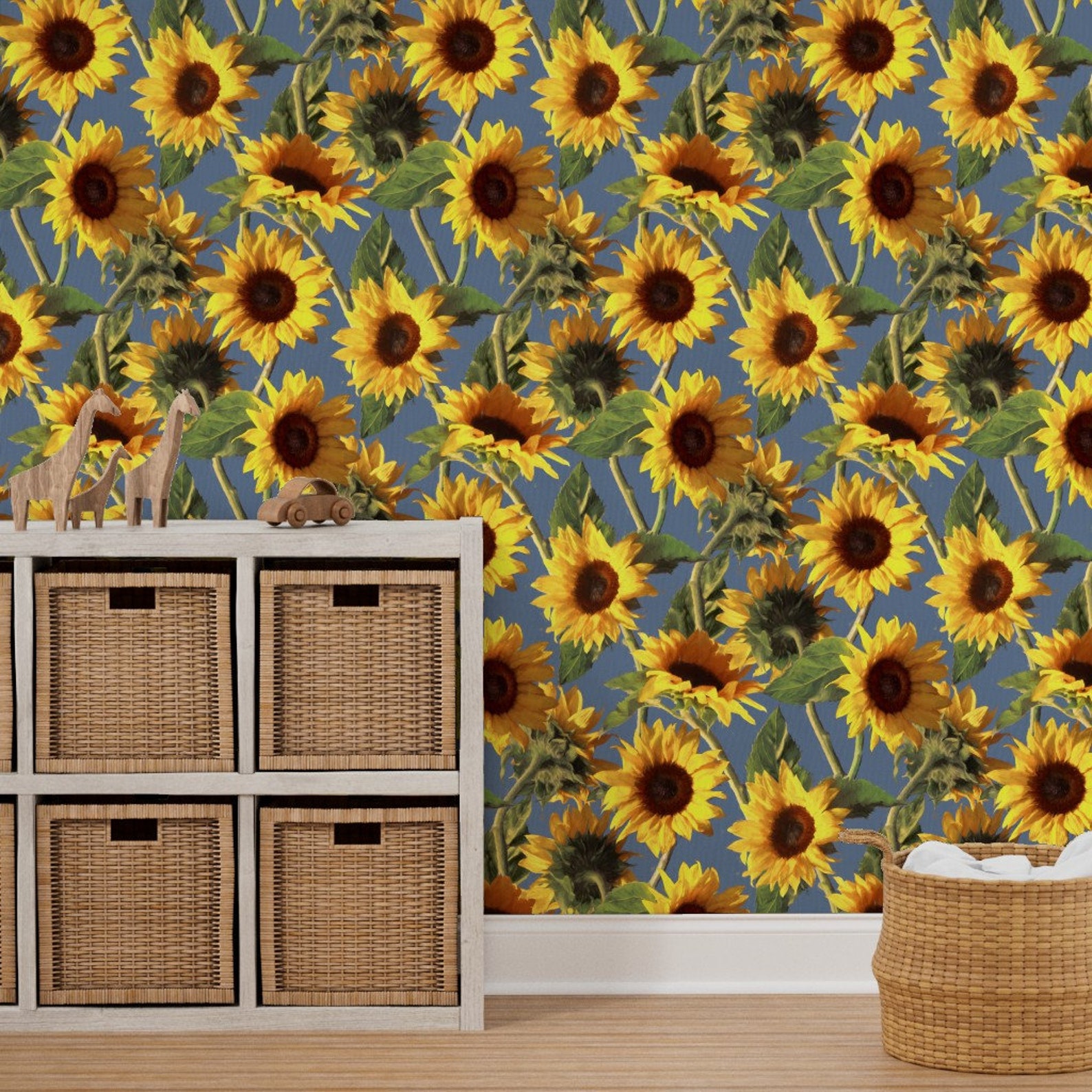 Sunflower Wallpaper Sunflowers on Light Blue by Micklyn - Etsy
