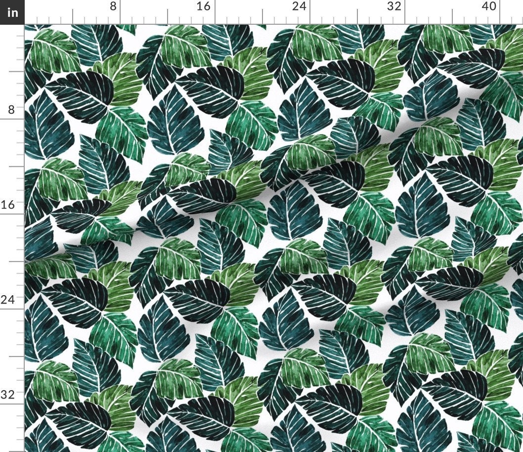 Monstera Leaves Fabric Monstera Leaves Medium by Crystal | Etsy