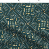 Art Deco Green and Gold Lines Minimalist Fabric Art Deco Circuit Board ...
