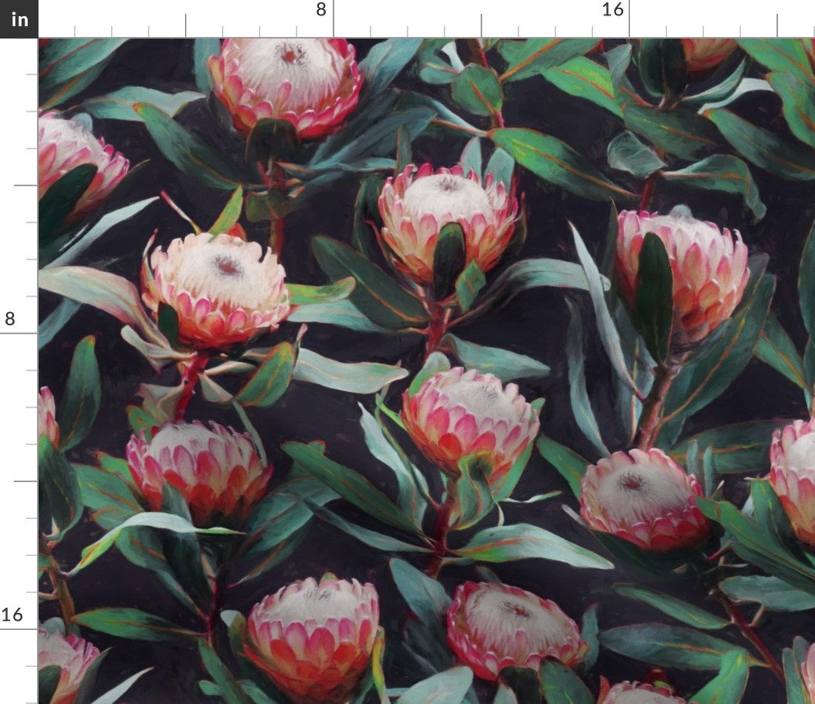 Protea Fabric Evening Proteas Pink on Charcoal by Micklyn - Etsy