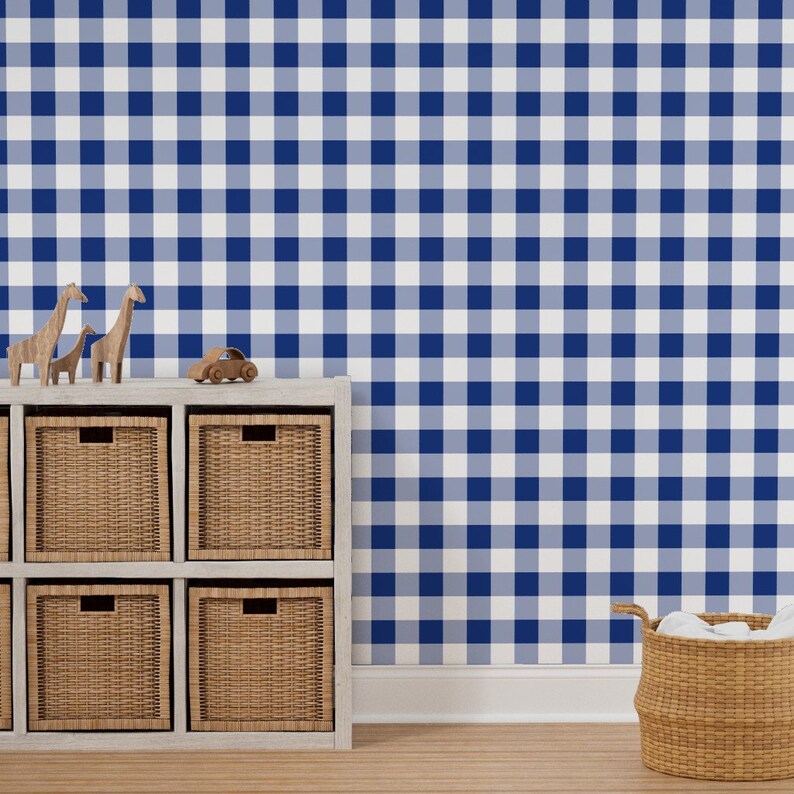 Gingham Wallpaper Blue White Gingham 2 by - Etsy
