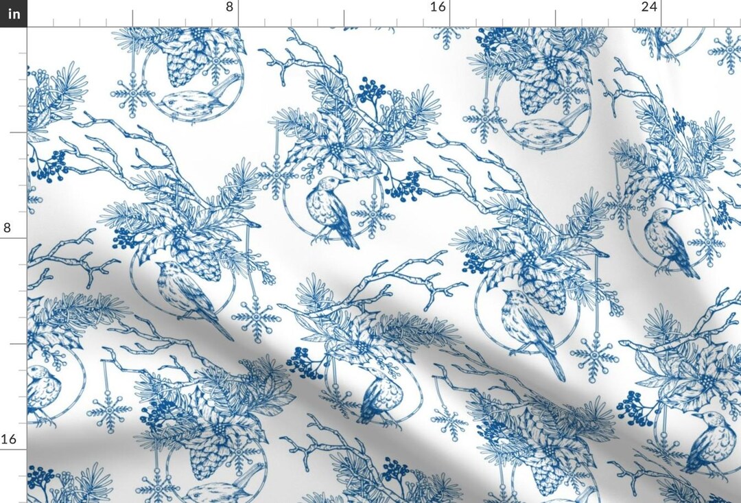 Christmas Toile Fabric - Christmas Blue Toile Ornament by Oppositedge ...