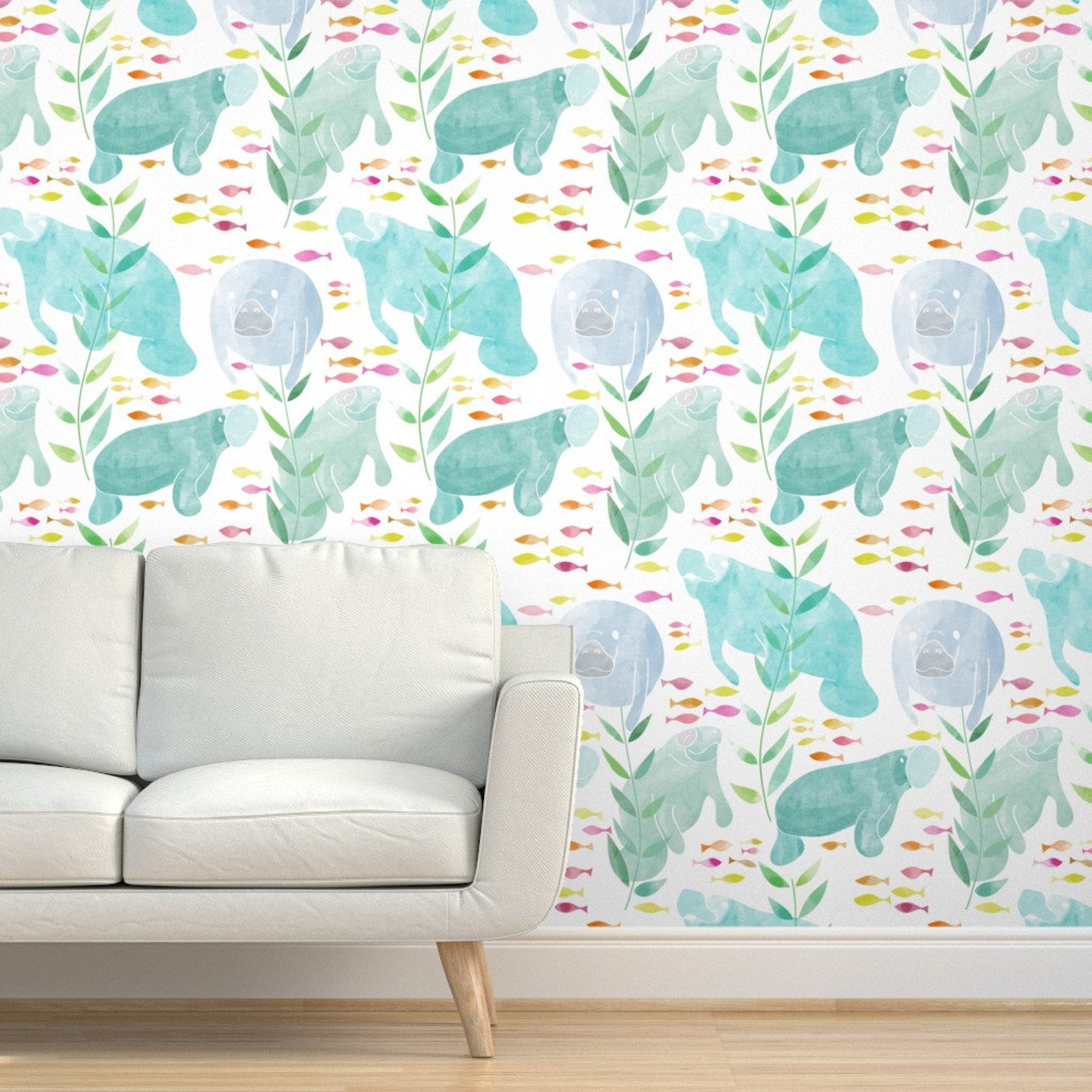 Manatee Wallpaper Lazy Manatees Watercolor by Natalievmason - Etsy