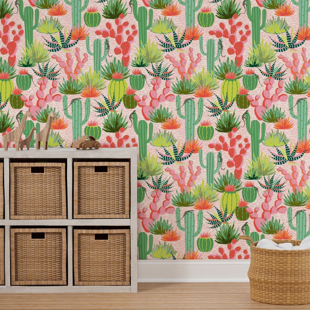 Cacti Wallpaper Modern Desert by Vivdesign Succulents Boho - Etsy