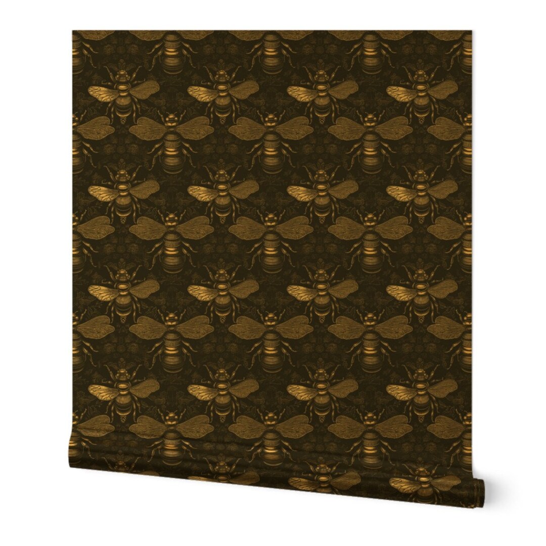 Queen Bee Gold or Silver Metallic Wallpaper - Dark Luxe Glam Insect ...