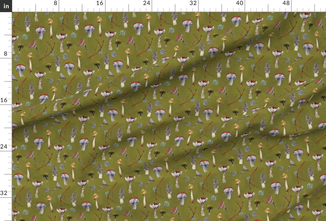 Lichen Fabric - Mushroom Lichen Party Forestgreen Olive Green ...