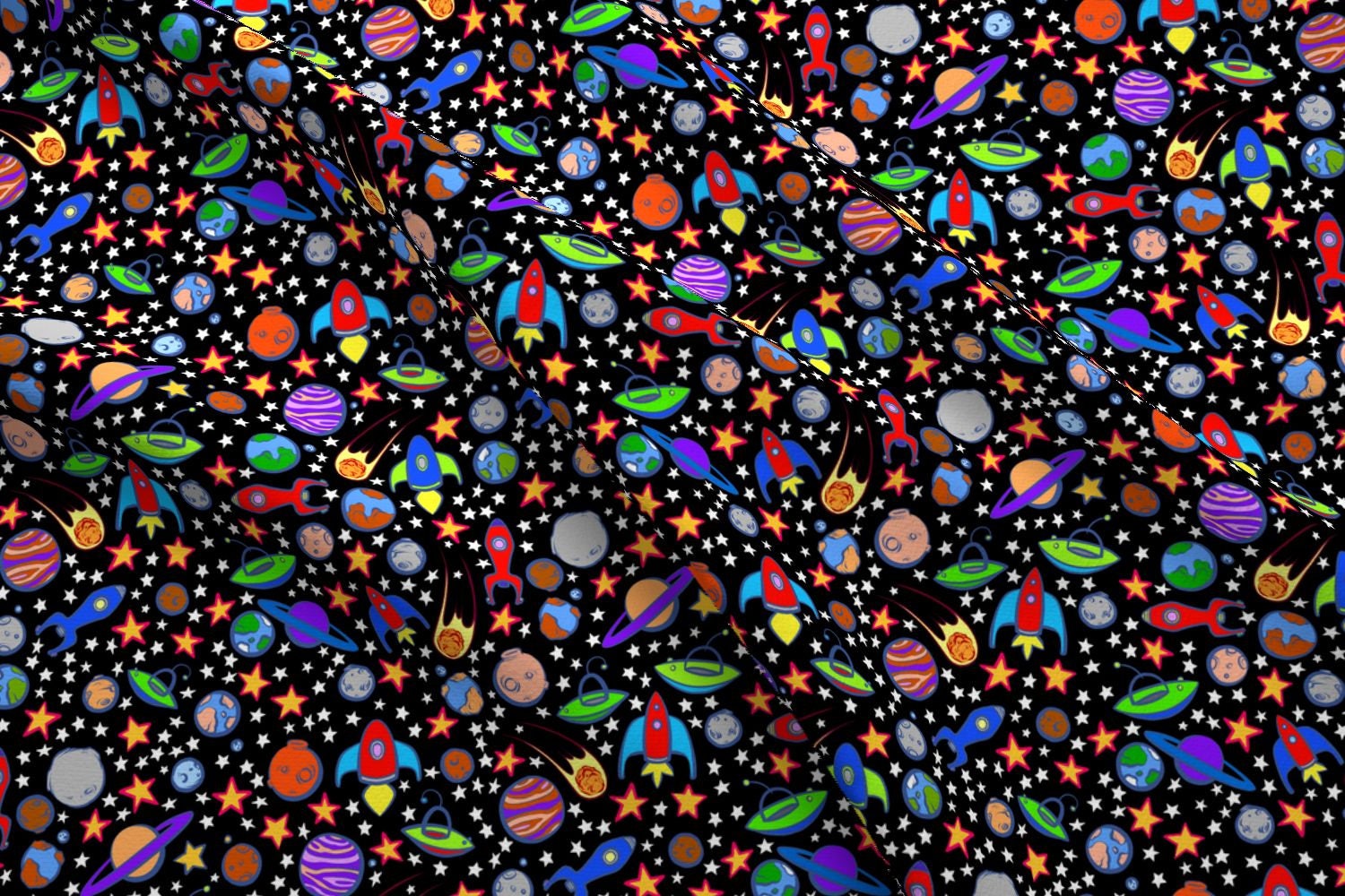 Space Fabric Retro Space Ditsy By Jadegordon Spaceship | Etsy