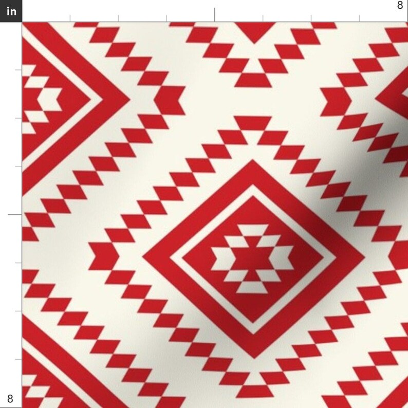 Red Aztec Decor Fabric Aztec Red Ivory by Fernlesliestudio | Etsy