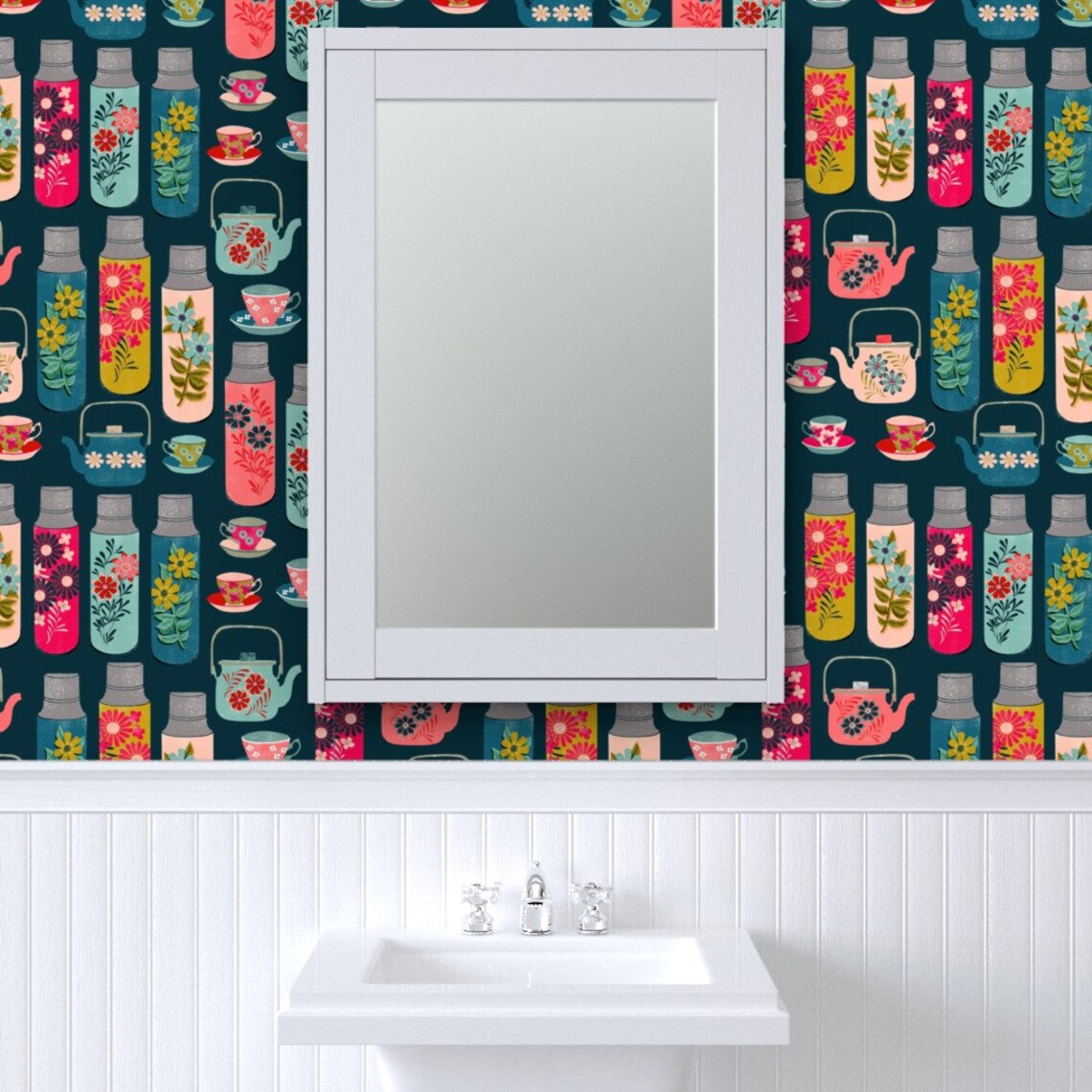 Kitchen Wallpaper Tea Thermos / Vintage Tea Florals Teapot | Etsy UK