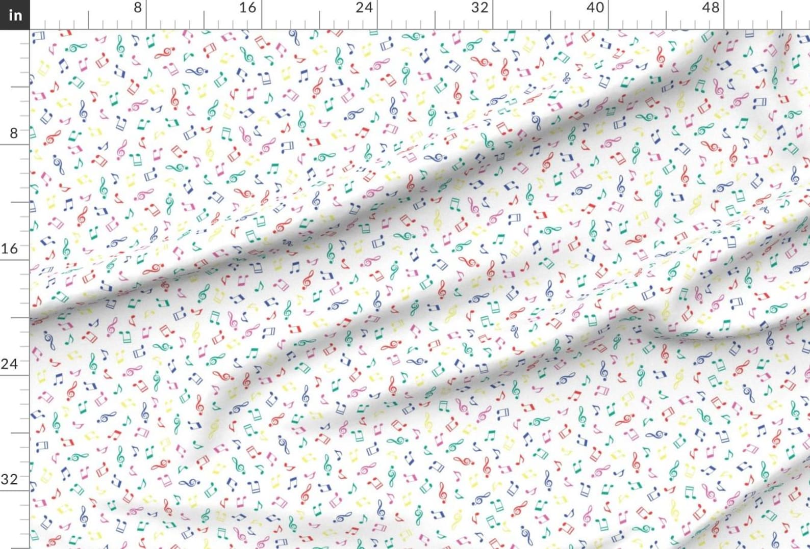 Rainbow Music Symbols Fabric - Musical Notes on White by Emma Heeson ...