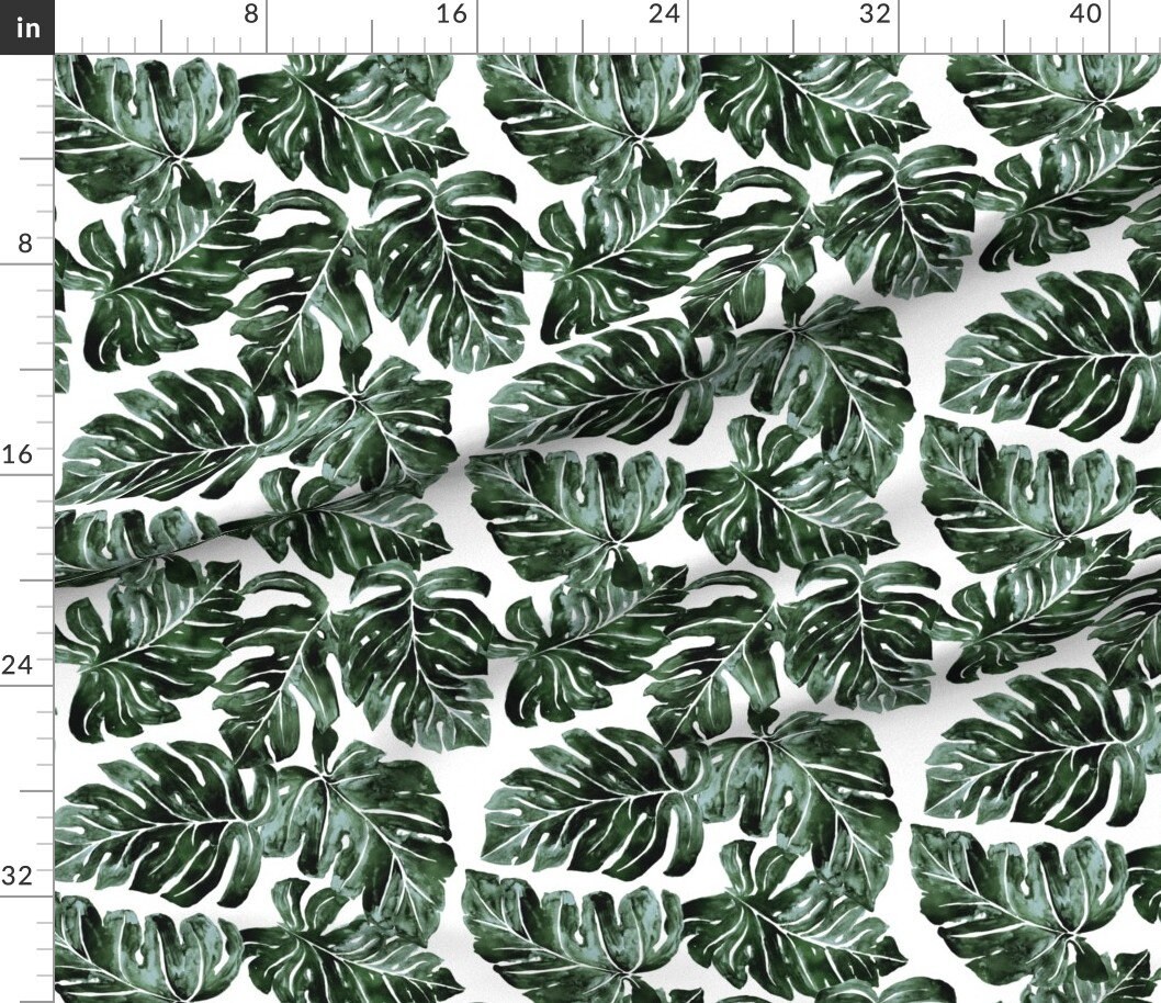Monstera Fabric Jungle Monstera Leaves Deep by Crystal Walen | Etsy