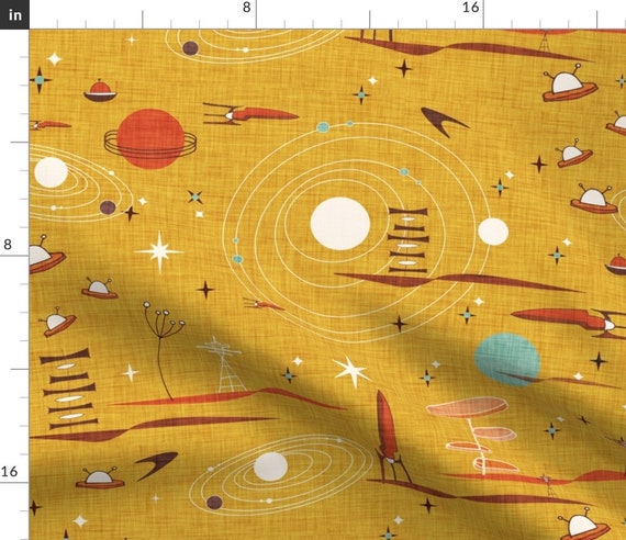 Mid Century Galaxy Fabric Intergalactic Adventures Yellow by - Etsy