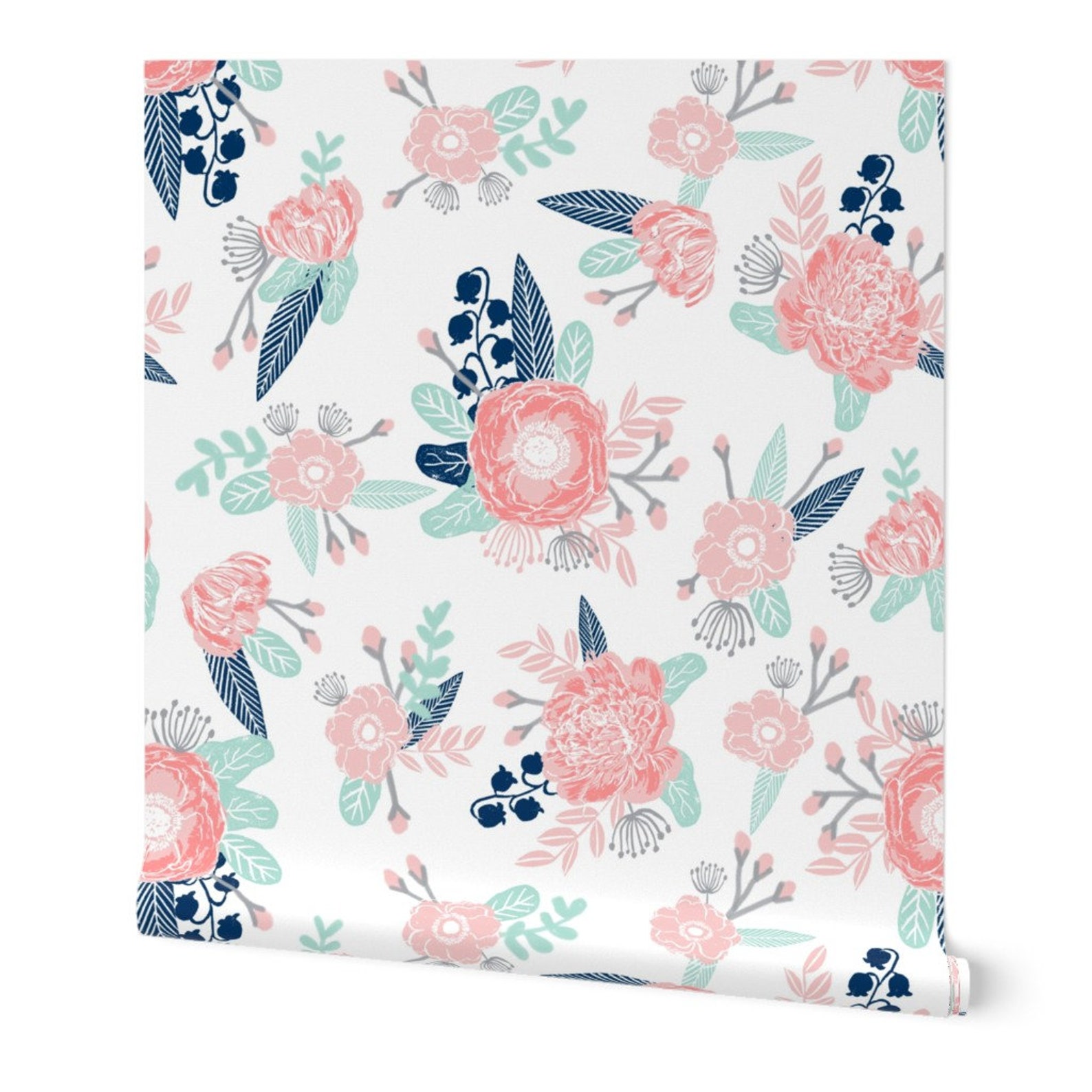 Florals Wallpaper Flower Baby Girl Nursery Cute by | Etsy