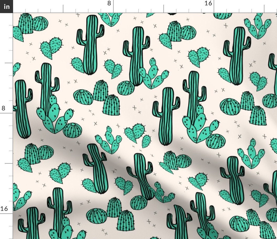 Cactus Fabric Cactus / Cacti Green Tropical Summer Palms | Etsy