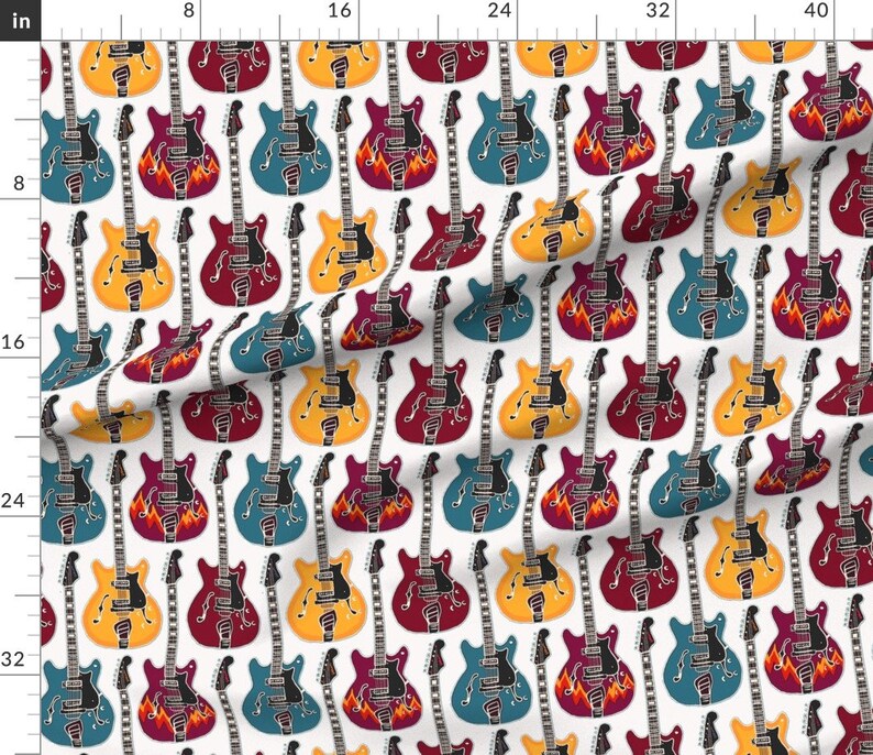 Rockabilly Electric Guitar Fabric Rockabilly White by Leroyj - Etsy