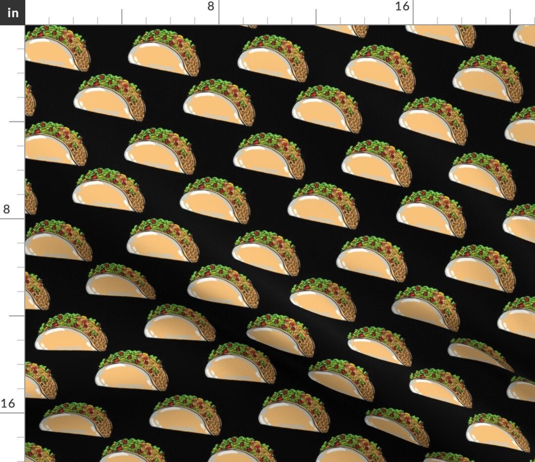 Taco Fabric Tiny Tacos on Black by Tarareed Taco Cotton - Etsy