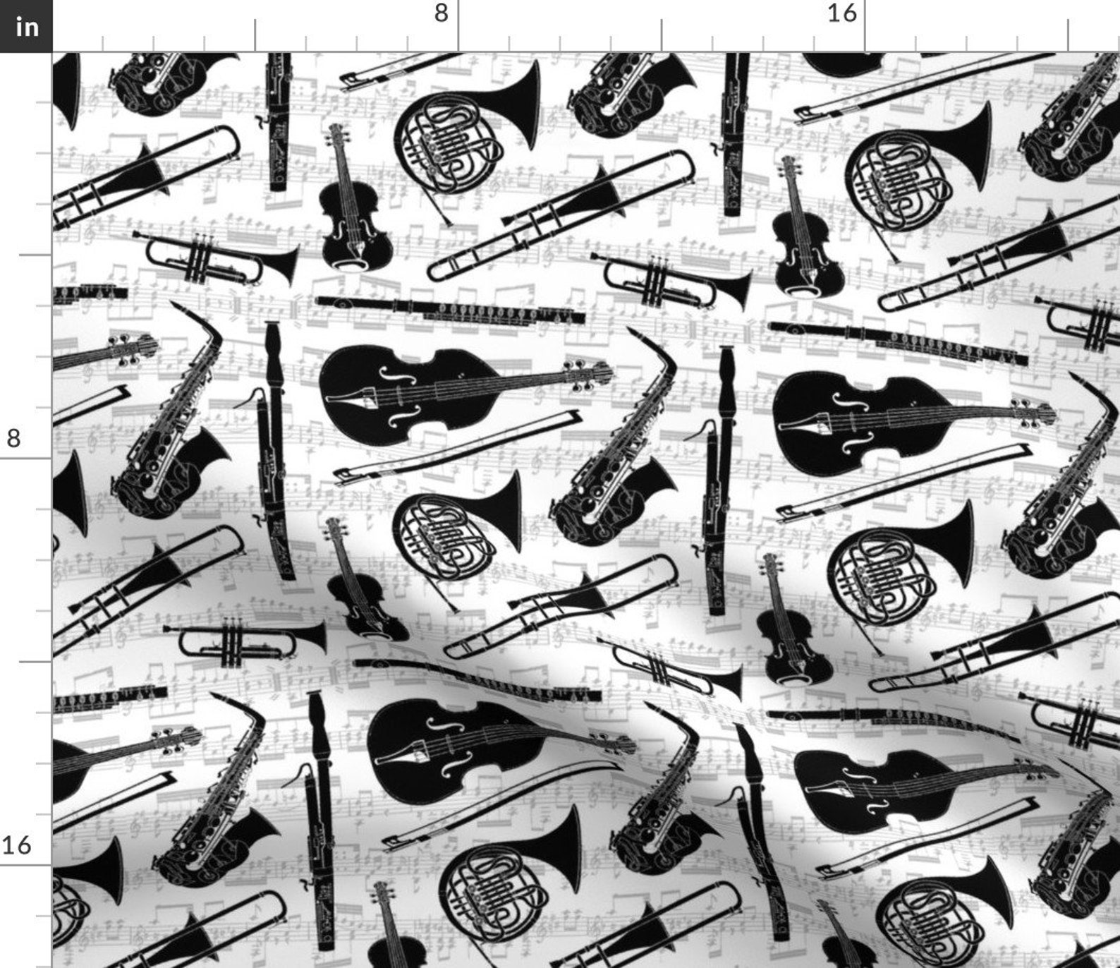 Music Fabric Musical Instruments by Thin Line Textiles - Etsy