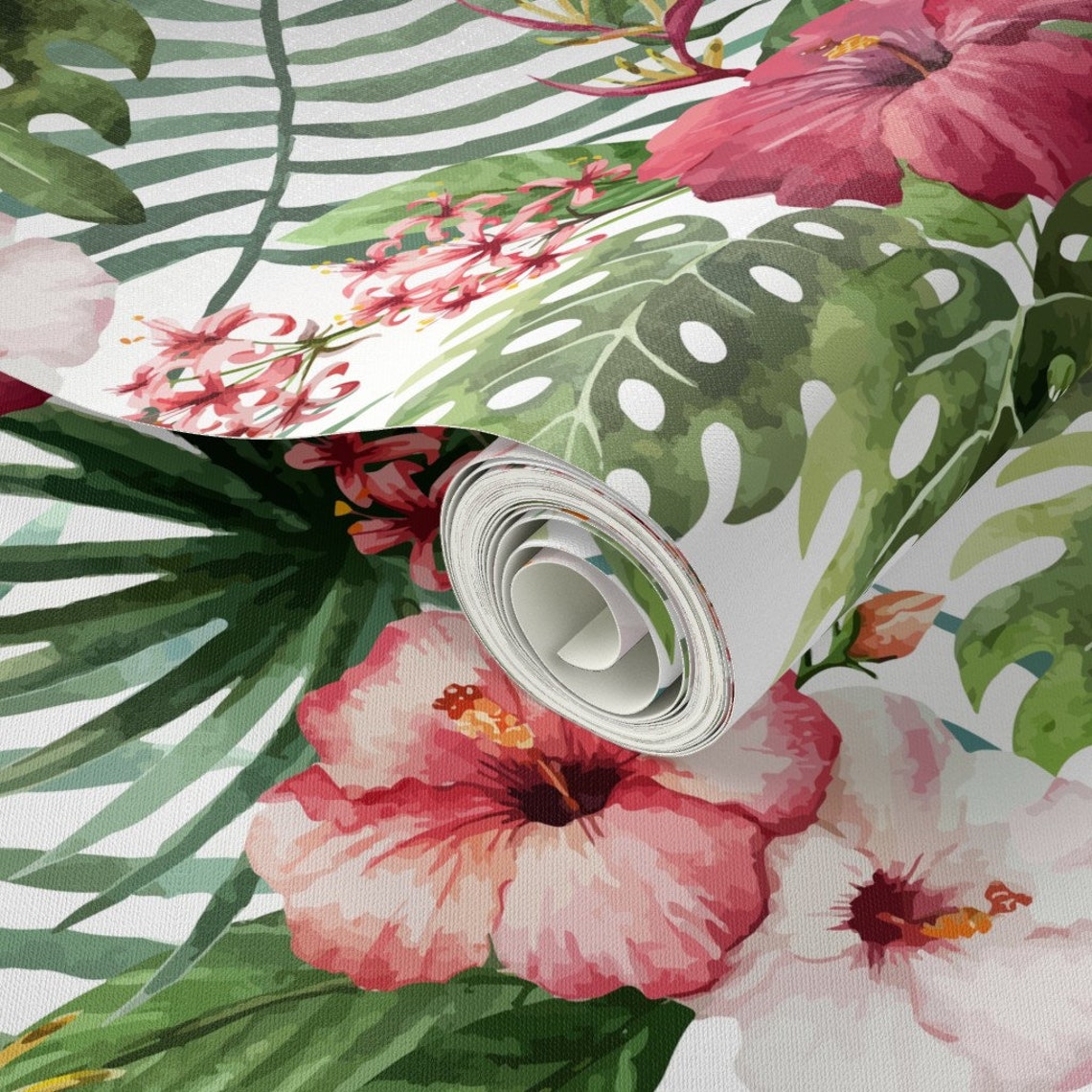 Tropical Wallpaper Topical Hawaii Watercolor Hibiscus Floral - Etsy