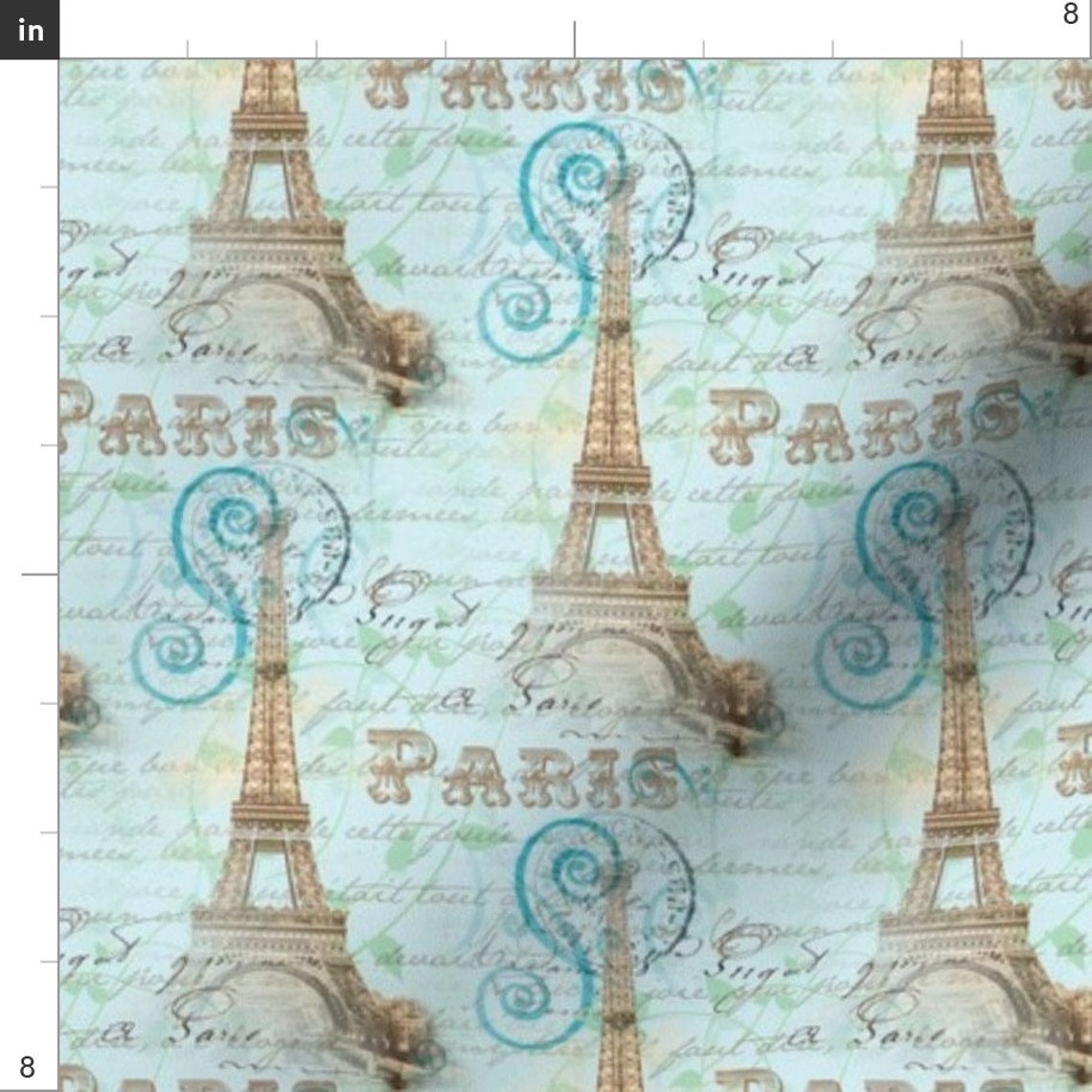 Paris Fabric Vintage Paris French Words Aqua Mint Teal - Etsy
