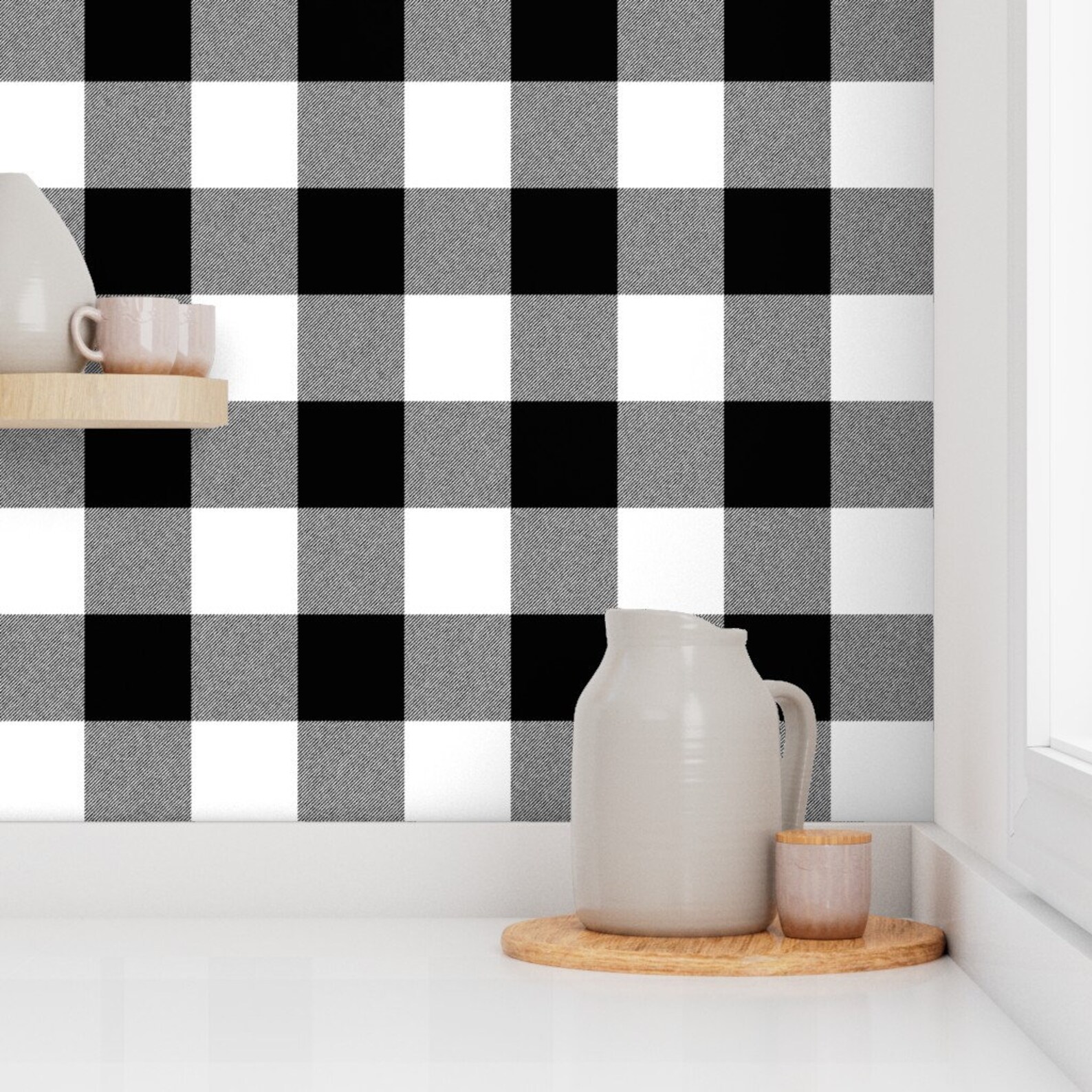 Large Plaid Wallpaper Jumbo Plaid 3 Black Check by - Etsy