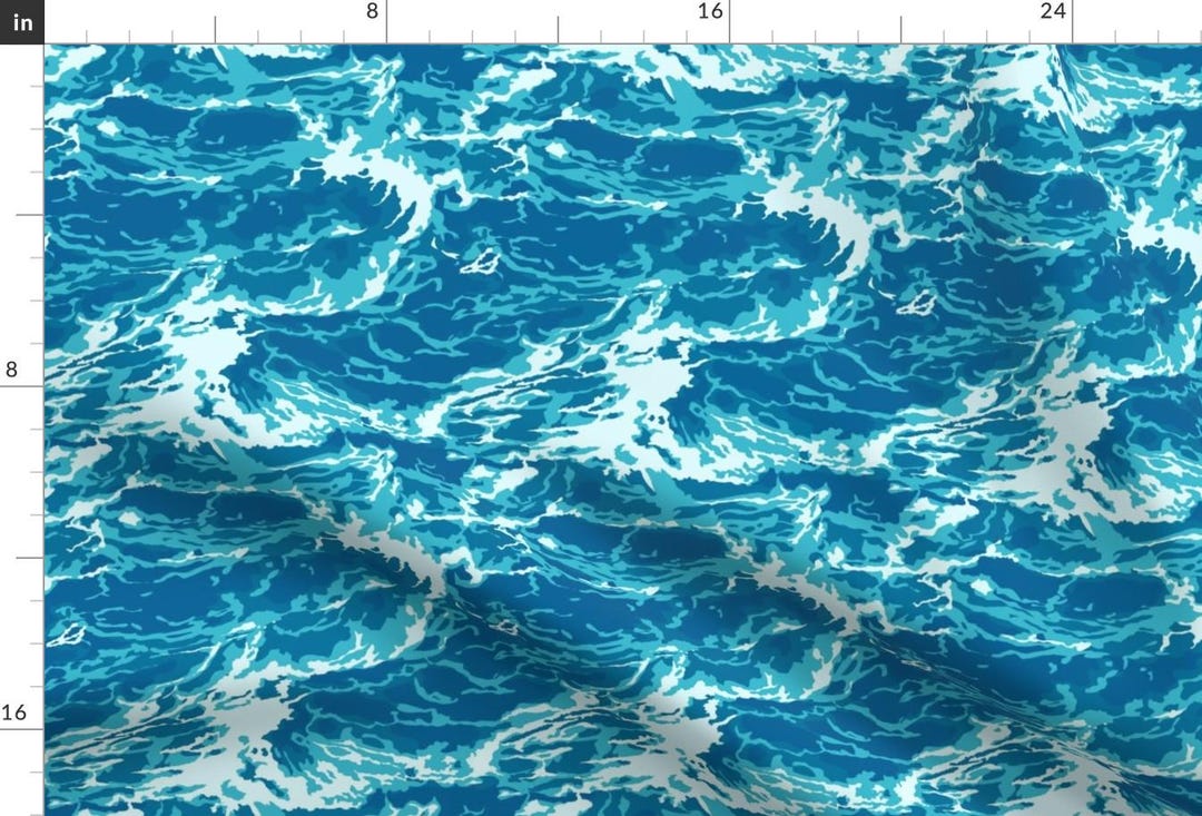 Ocean Waves Fabric - Ocean Waves by Nethery - Ocean Blue Abstract Sea ...