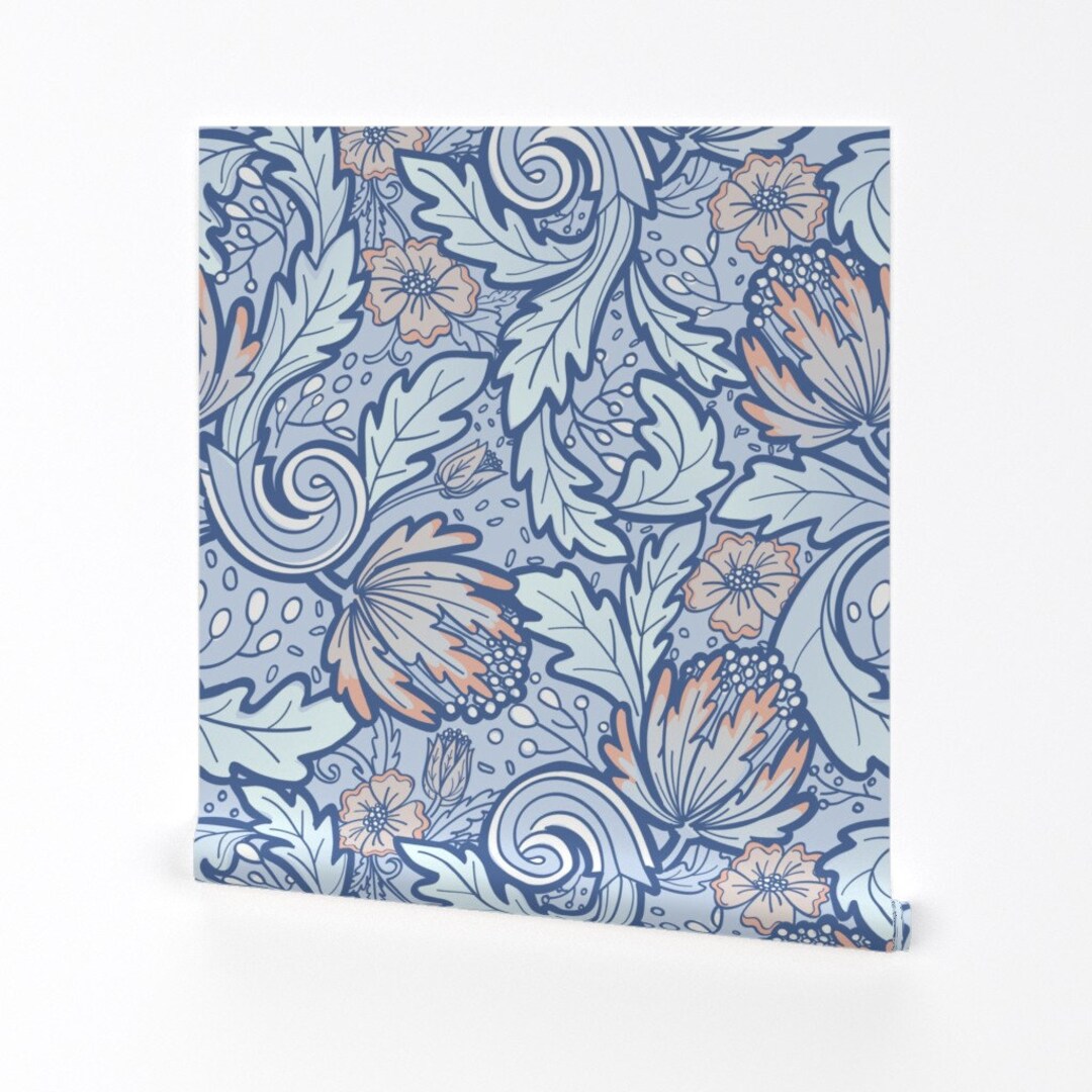 Rococo Wallpaper Rococo Periwinkle Blue by Susan Long Victorian Floral ...