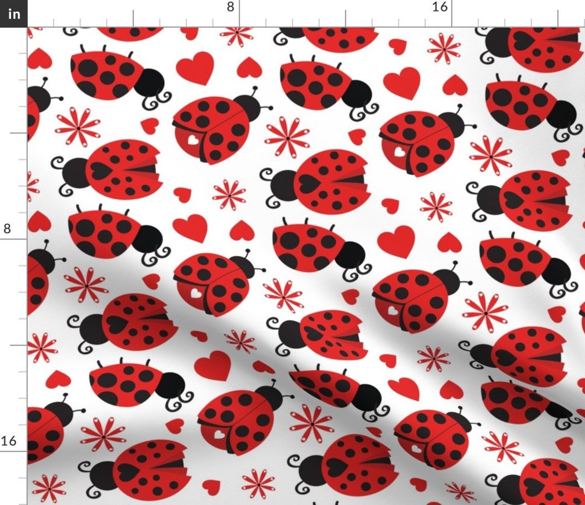 Ladybug Love Fabric Cute Ladybugs 08 by Prettygrafik | Etsy