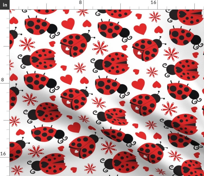 Ladybug Love Fabric Cute Ladybugs 08 by Prettygrafik | Etsy