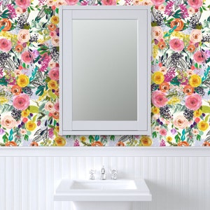 Bold Floral Wallpaper Bright Blooms Painted Floral by - Etsy