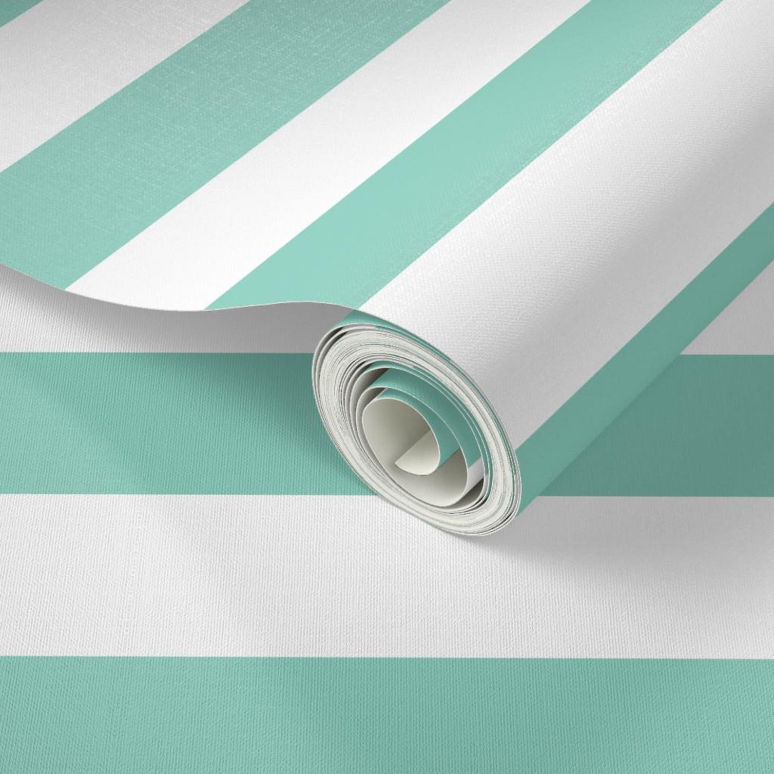 Stripe Wallpaper - Aqua Wide Stripes by Sweetzoeshop - Preppy Nursery ...