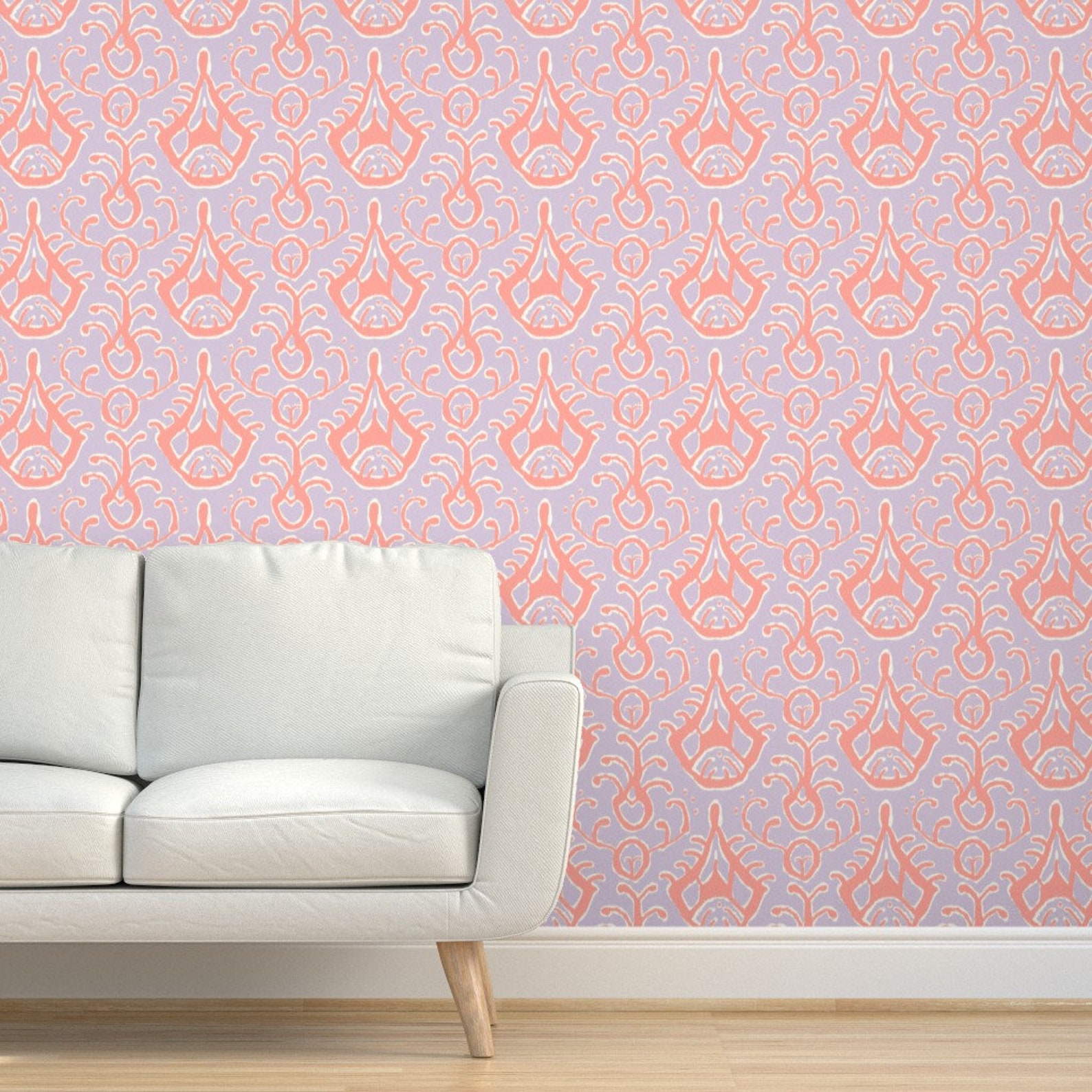 Ikat Wallpaper Lilac and Coral Ikat by Domesticate Ikat - Etsy