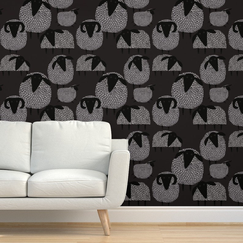 Charcoal Gray Sheep Wallpaper Counting Sheep by Bycornelia - Etsy