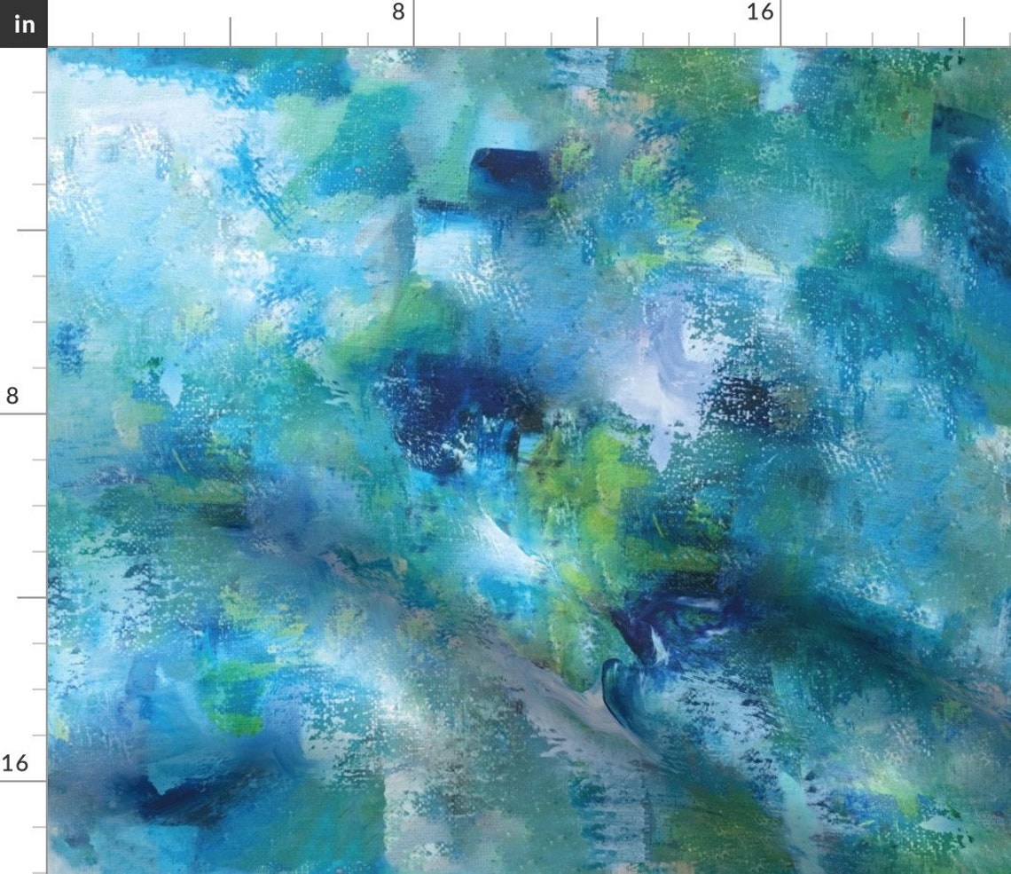 Abstract Blue Watercolor Green Pattern Fabric Blue Abstract - Etsy